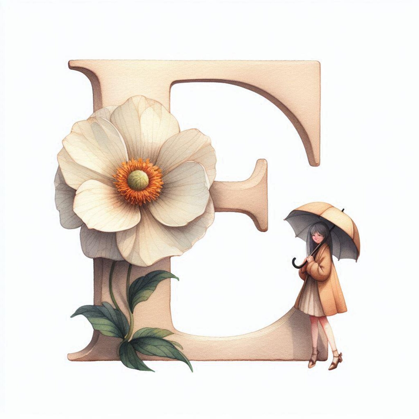 Watercolor English Alphabet in Pastel Colors With a Girl With an ...