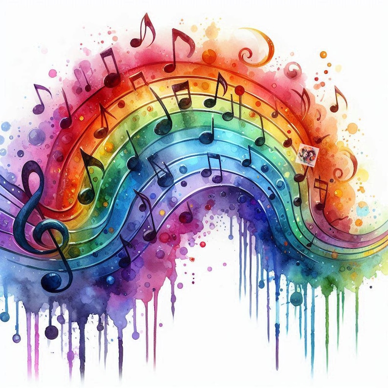 Watercolor Musical Notes Clipart Set: High-resolution JPG (digital ...