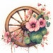 Wooden Wheel With Flowers, Digital Print, Wall Art, Watercolor Clip Art ...