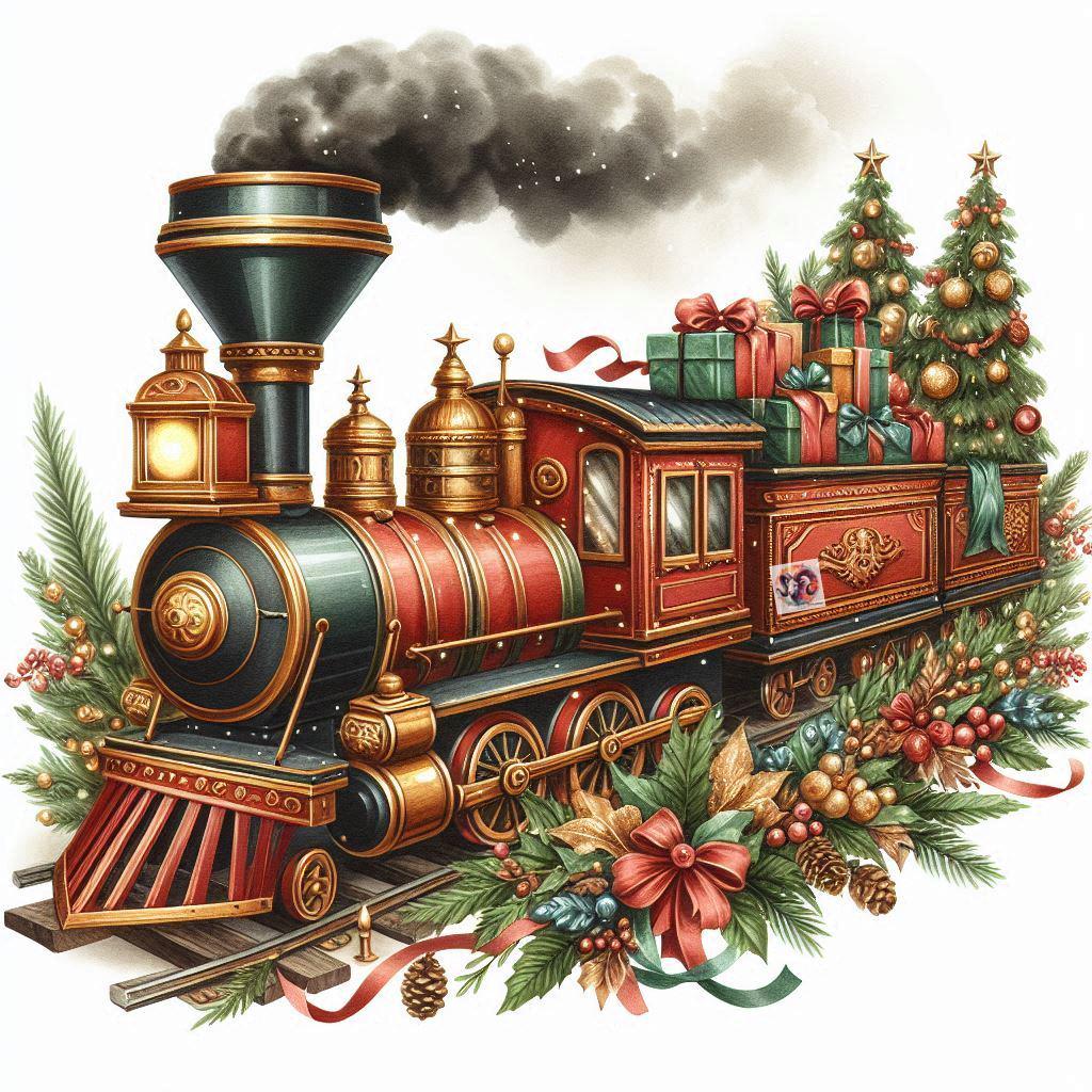 Watercolor Christmas Train Clip Art: Holiday Digital Print (JPG) - Etsy