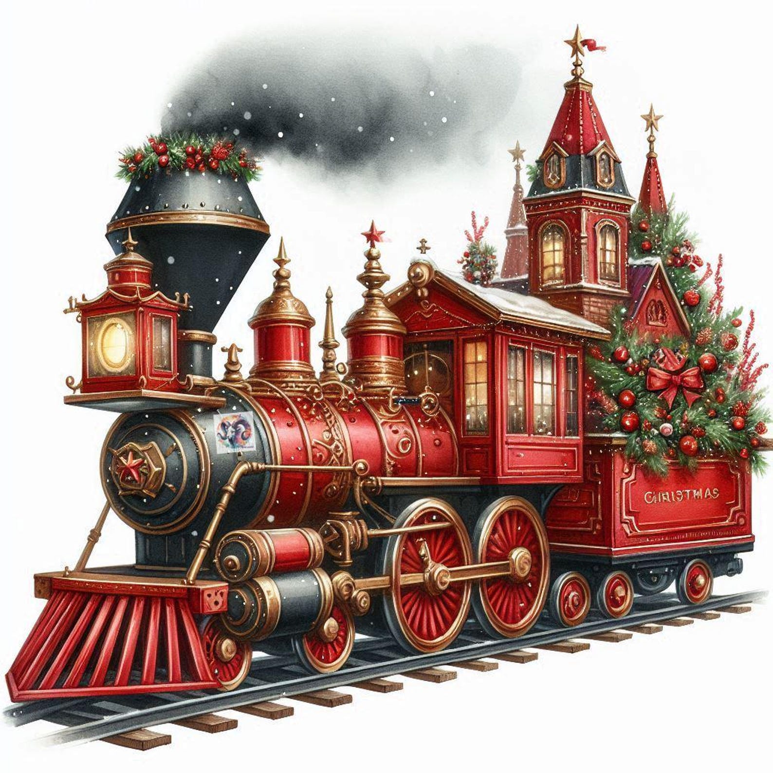 Watercolor Christmas Train Clip Art: Holiday Digital Print (JPG) - Etsy