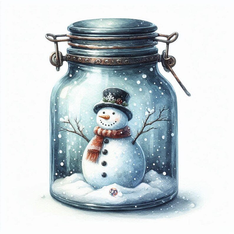 Watercolor Christmas Jar Cliparts: Shabby Chic Snowman (digital Print ...