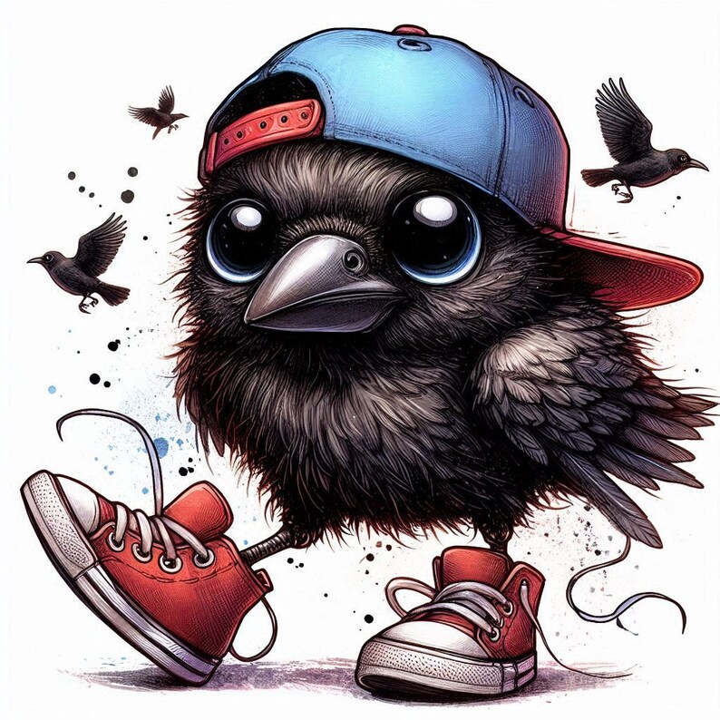 Stylish Little Crow Rapper, Children's Art, Digital Print, Wall Art ...