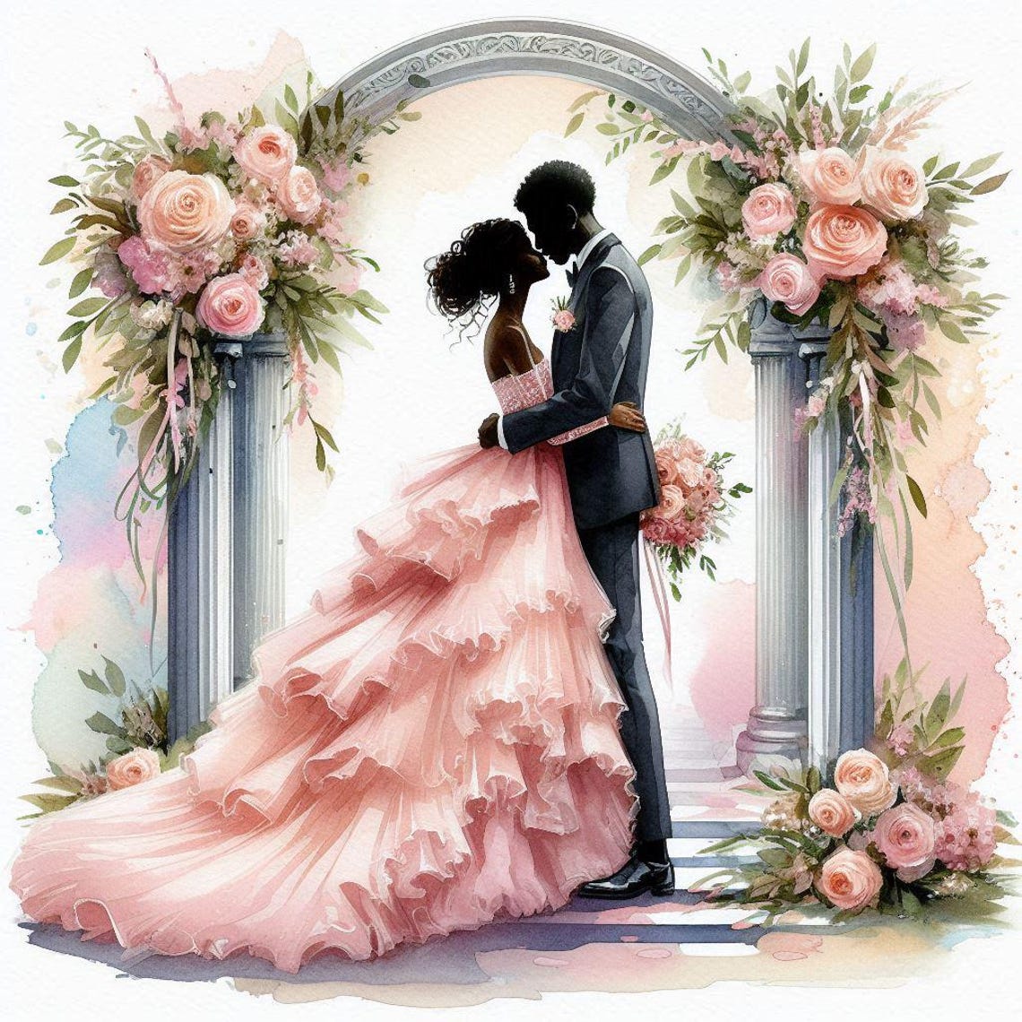 Watercolor African American Wedding Couple Clipart (digital Print) - Etsy