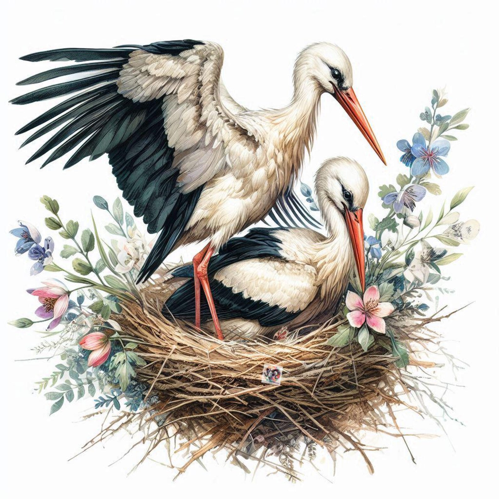 Watercolor Storks in Nest Clip Art (digital Print) - Etsy