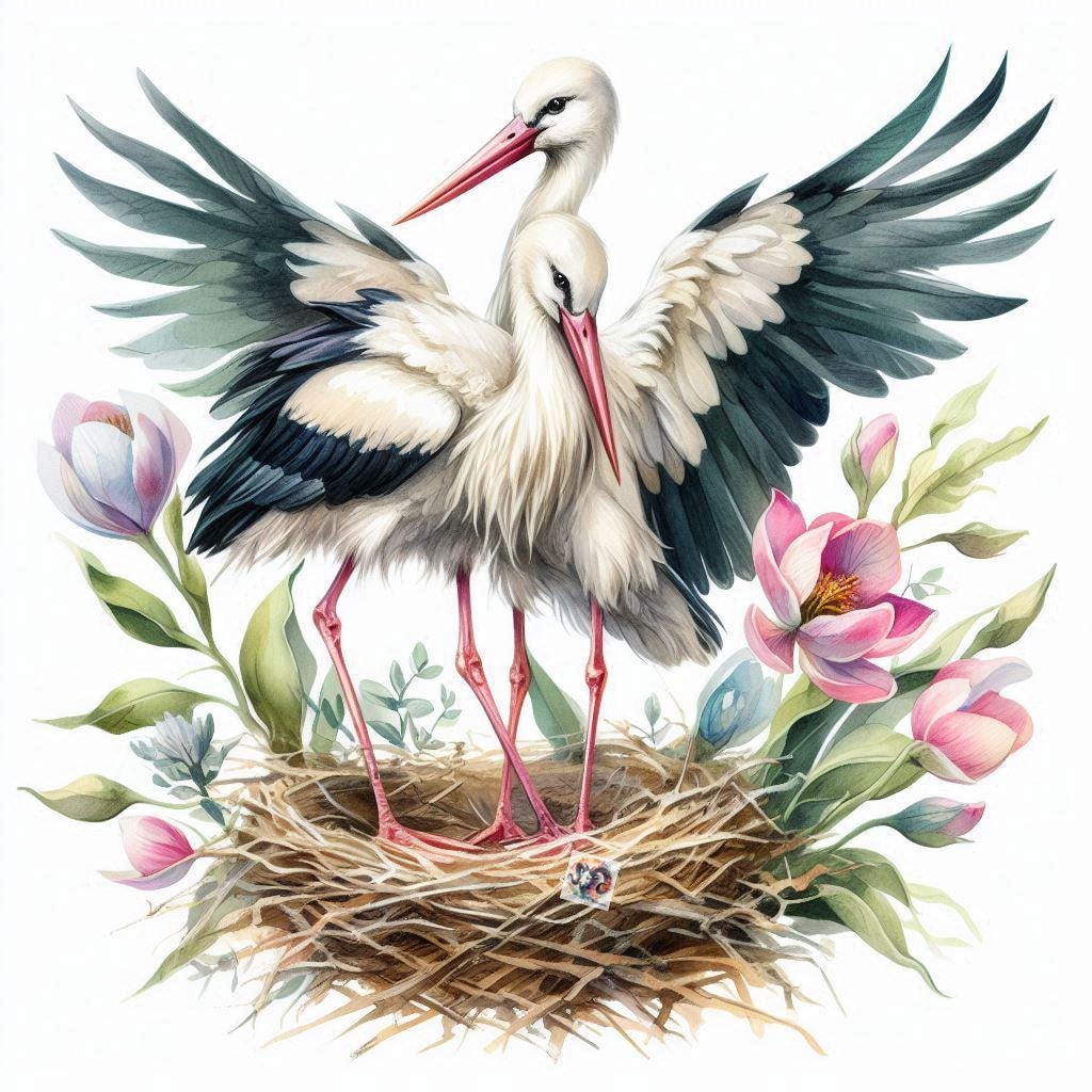 Watercolor Storks in Nest Clip Art (digital Print) - Etsy