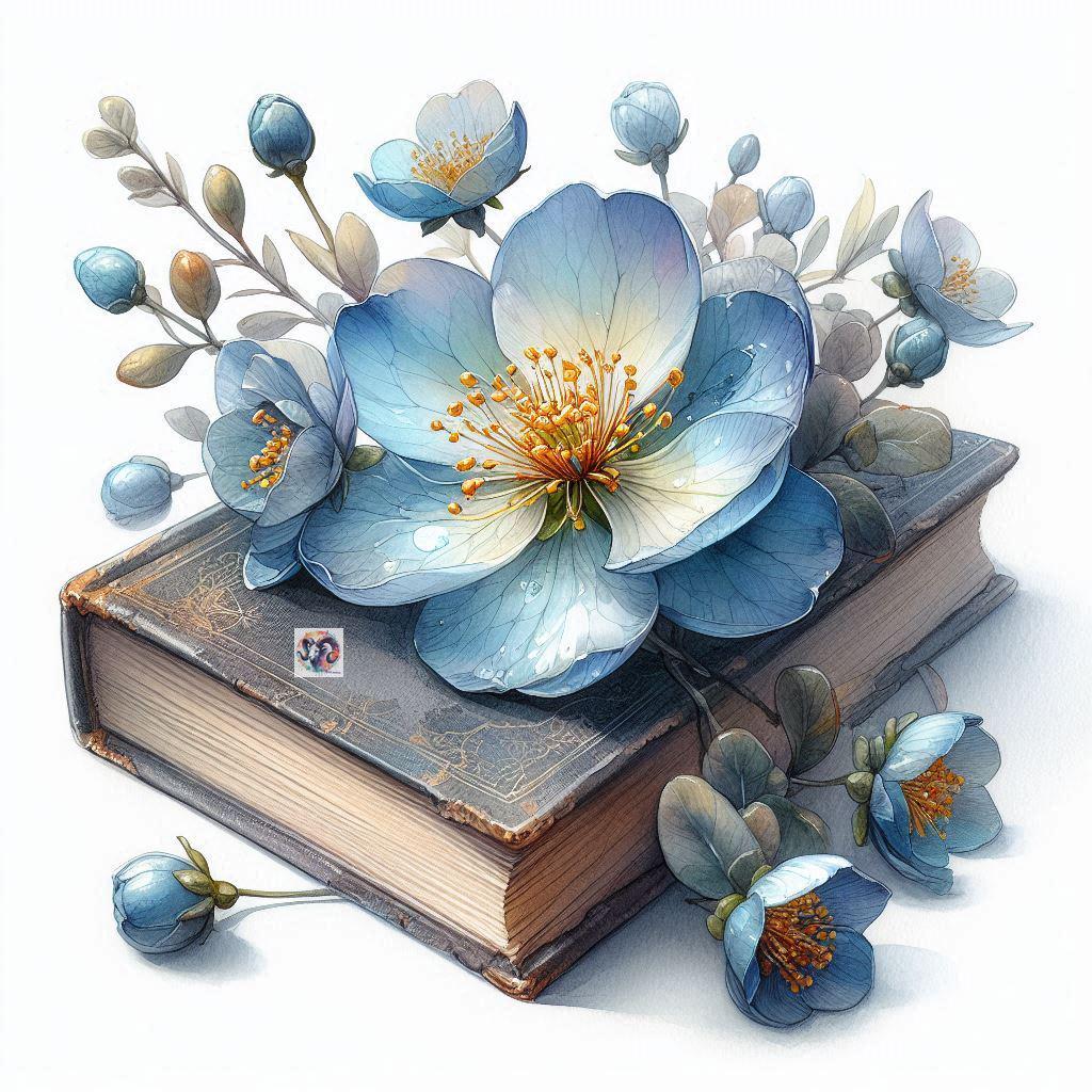 11 Watercolor Vintage Books With Blue Flowers, Digital Print, High ...