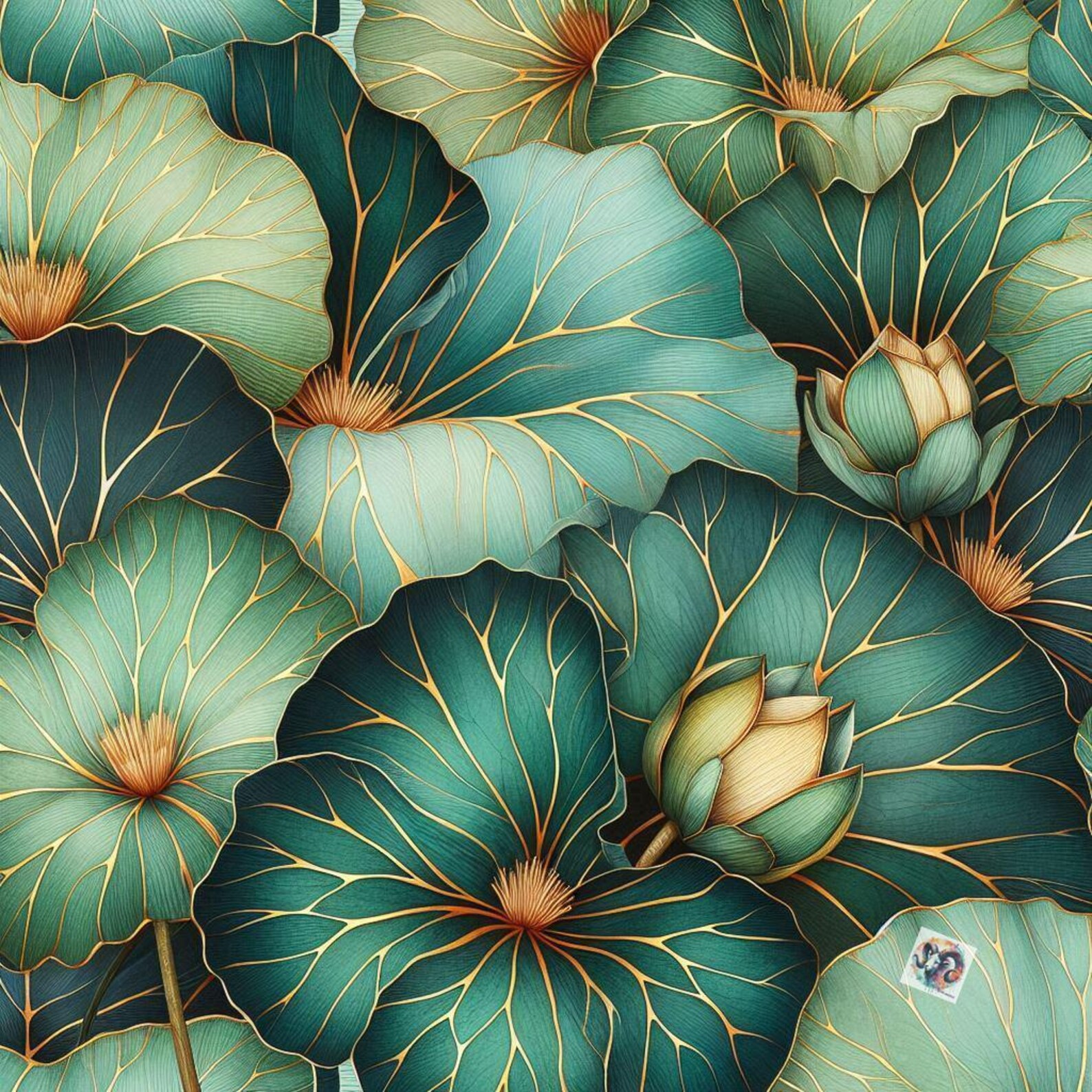 Emerald Green Lotus Watercolor Clipart, Floral Art (digital Download ...