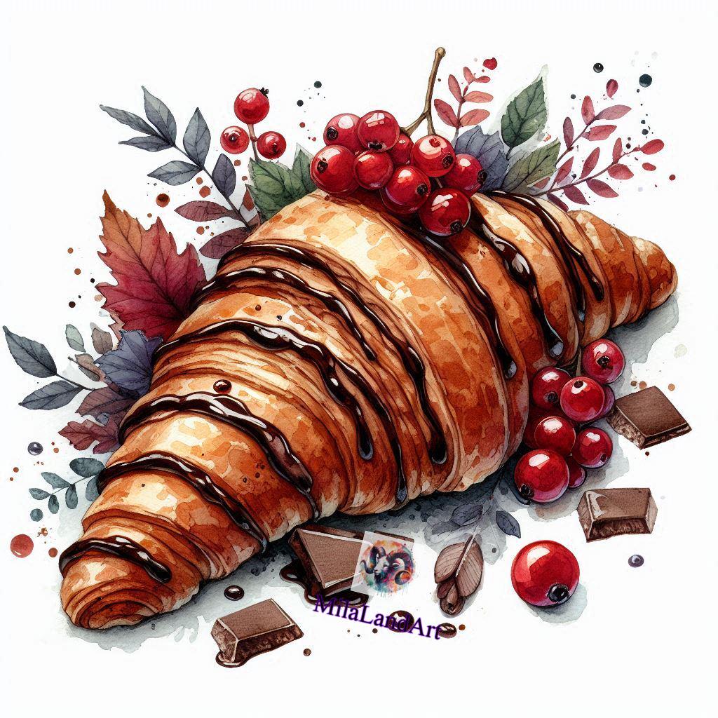 10 Watercolor Clip Art Images of Croissants Decorated With Fruit,jpg - Etsy