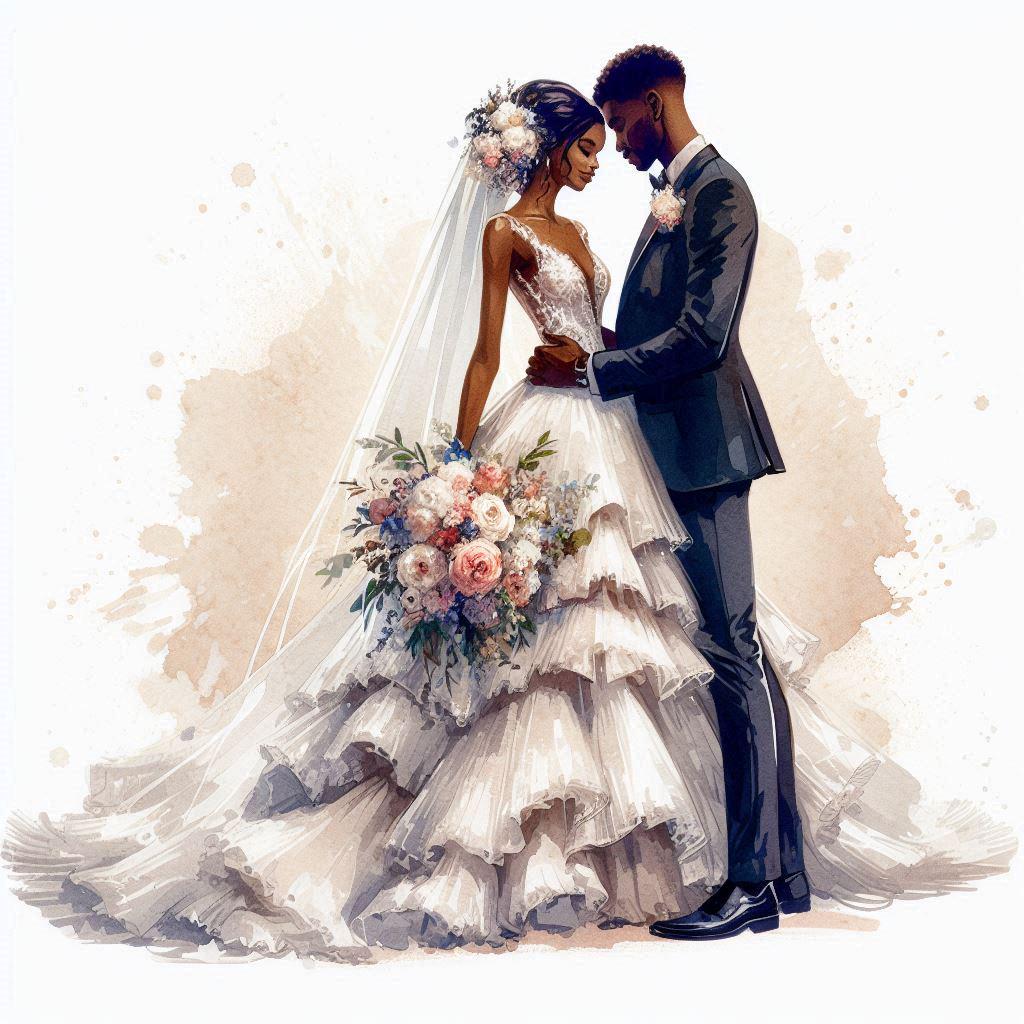 Watercolor African American Wedding Couple Clipart (digital Print) - Etsy