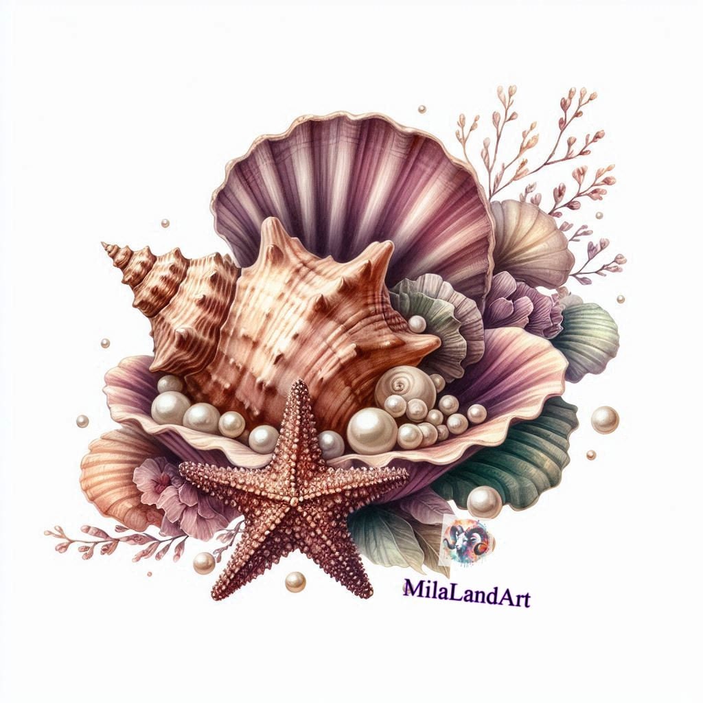 10 Watercolor Clipart "sea Shell in Pastel Colors", Digital Print ...