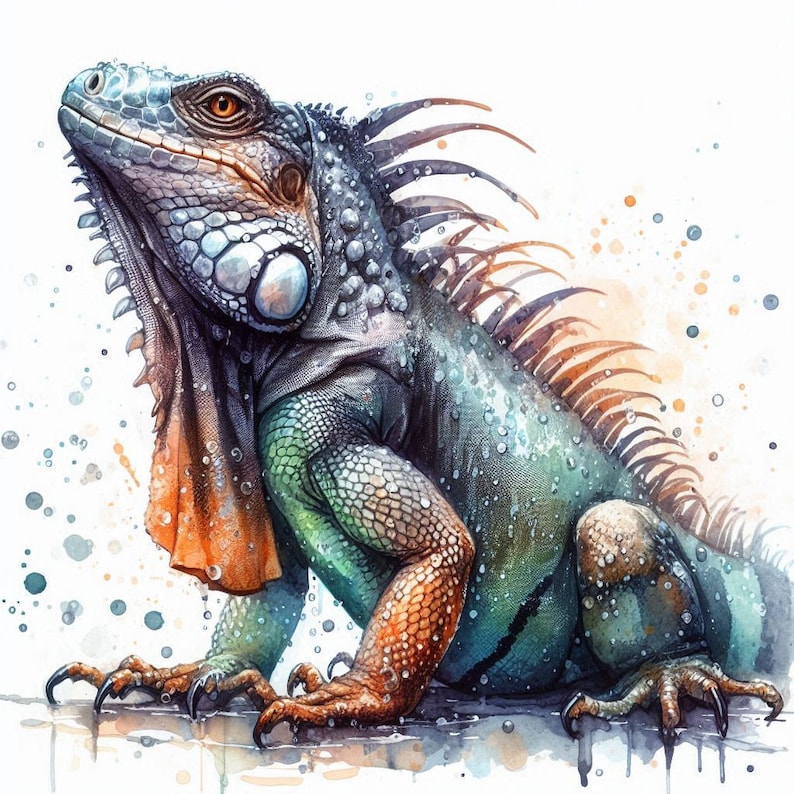10 Watercolor Cliparts With and Iguana, Digital Print, Wall Art ...