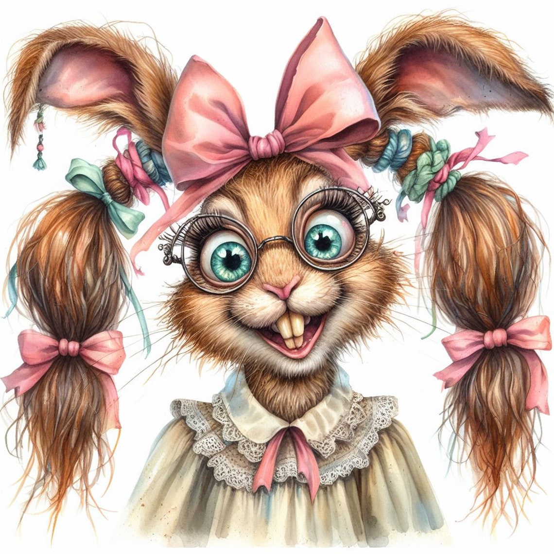 Cute Bunny, Digital Print, Wall Art, Watercolor Clip Art, High Quality ...