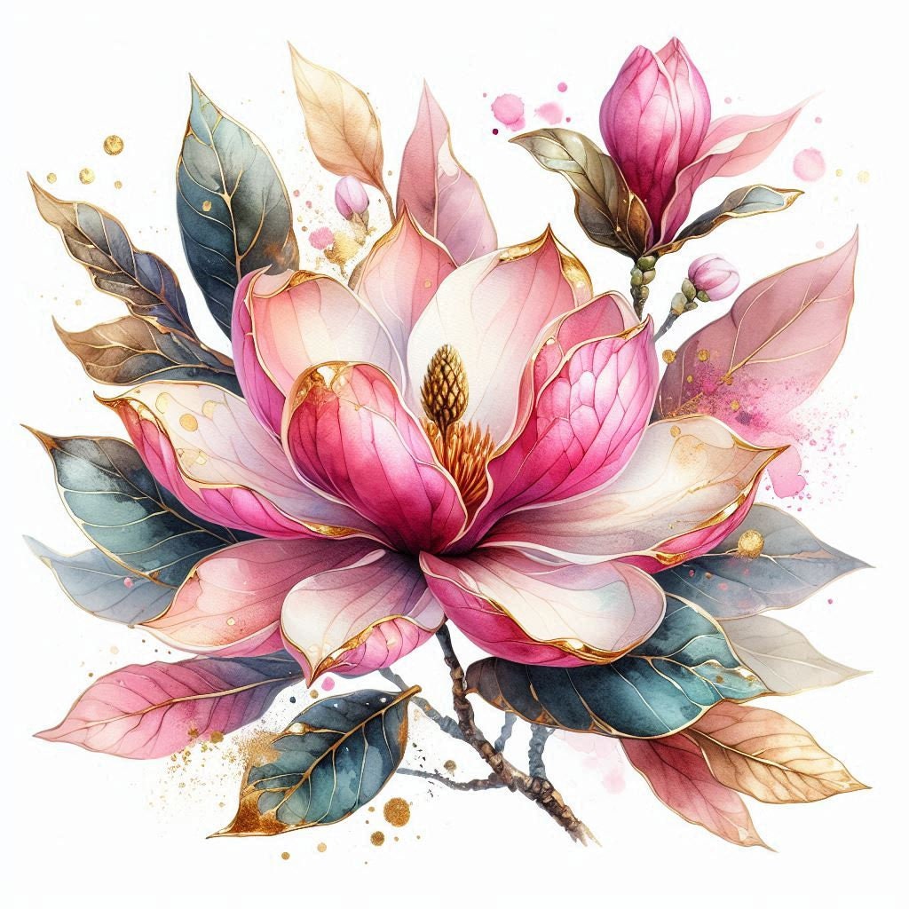 Magnolia Flower, Digital Print, Wall Art, Watercolor Clip Art, High ...