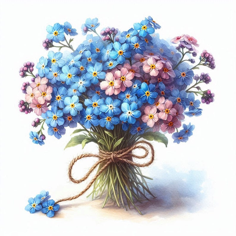 A Bouquet of Forget-me-nots, Digital Print, Wall Art, Watercolor ...
