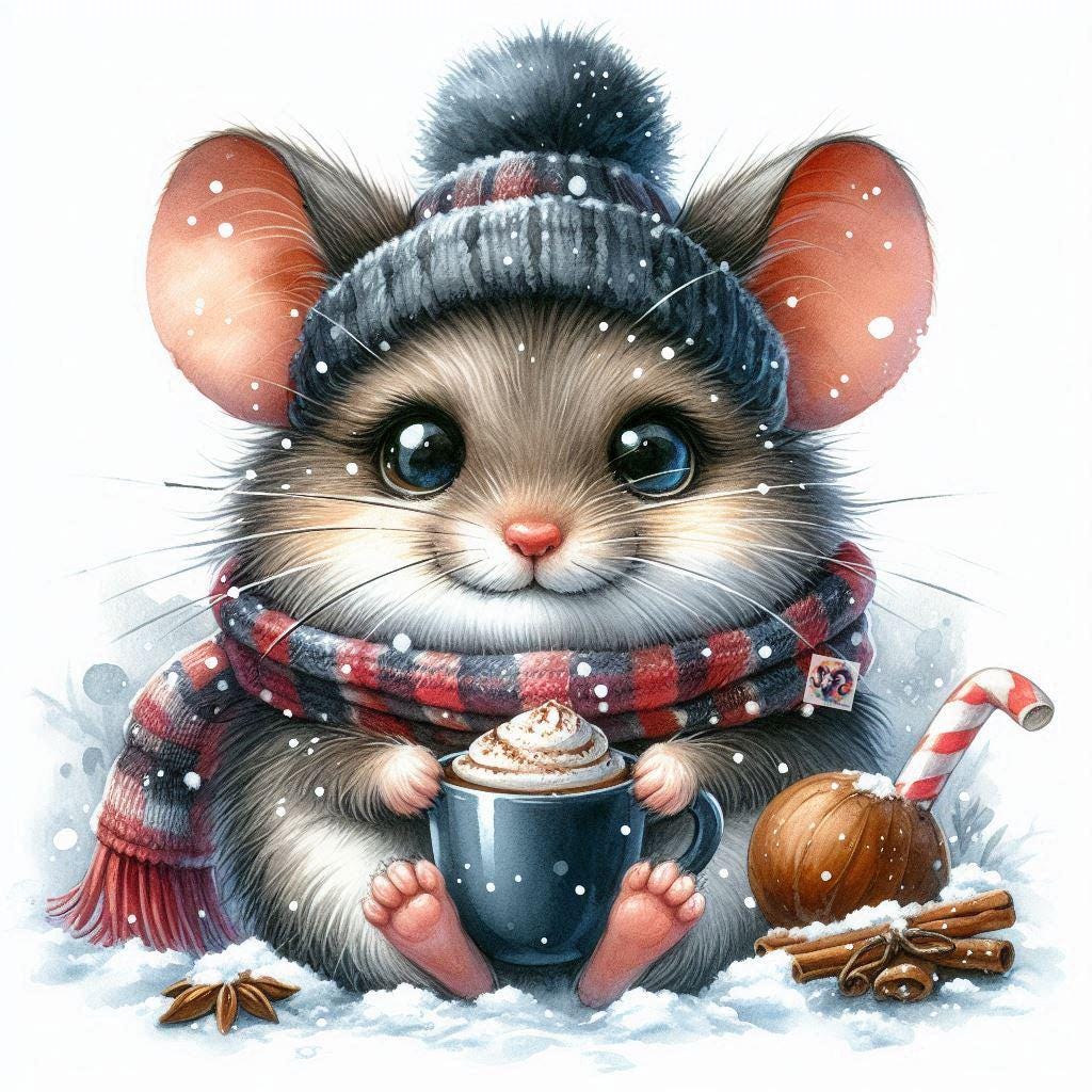 Cute Funny Mouse on a Winter Background, Digital Print,watercolor Clip ...
