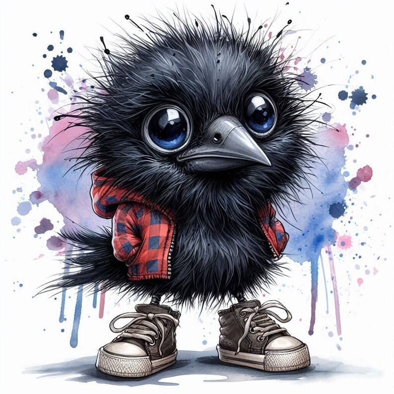 Stylish Little Crow Rapper, Children's Art, Digital Print, Wall Art ...