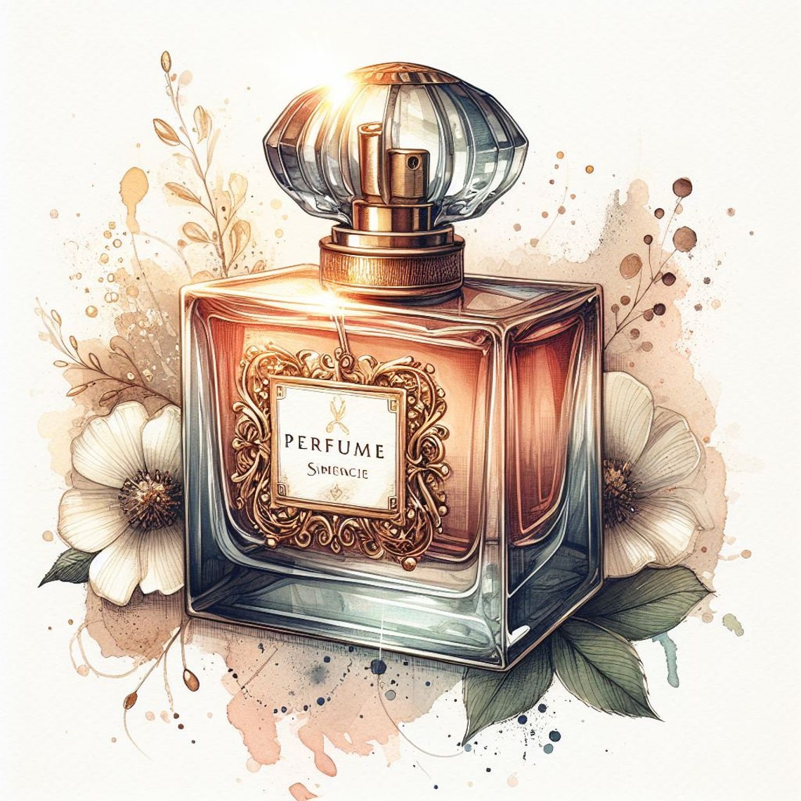 Bottle of Women's Perfume, Digital Print, Wall Art, Watercolor Clip Art ...