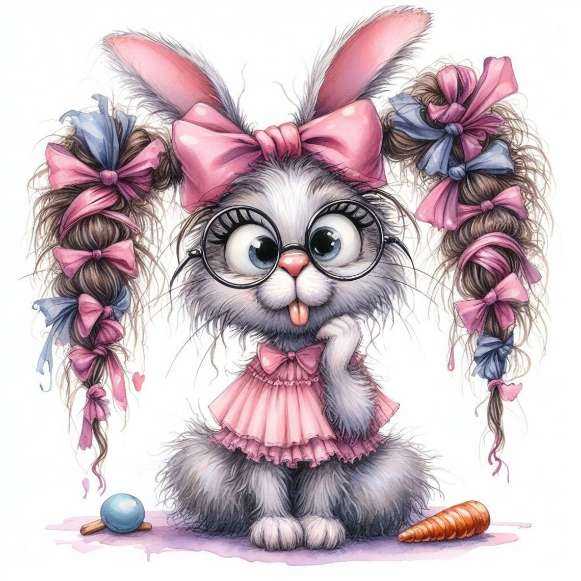 Cute Bunny, Digital Print, Wall Art, Watercolor Clip Art, High Quality ...