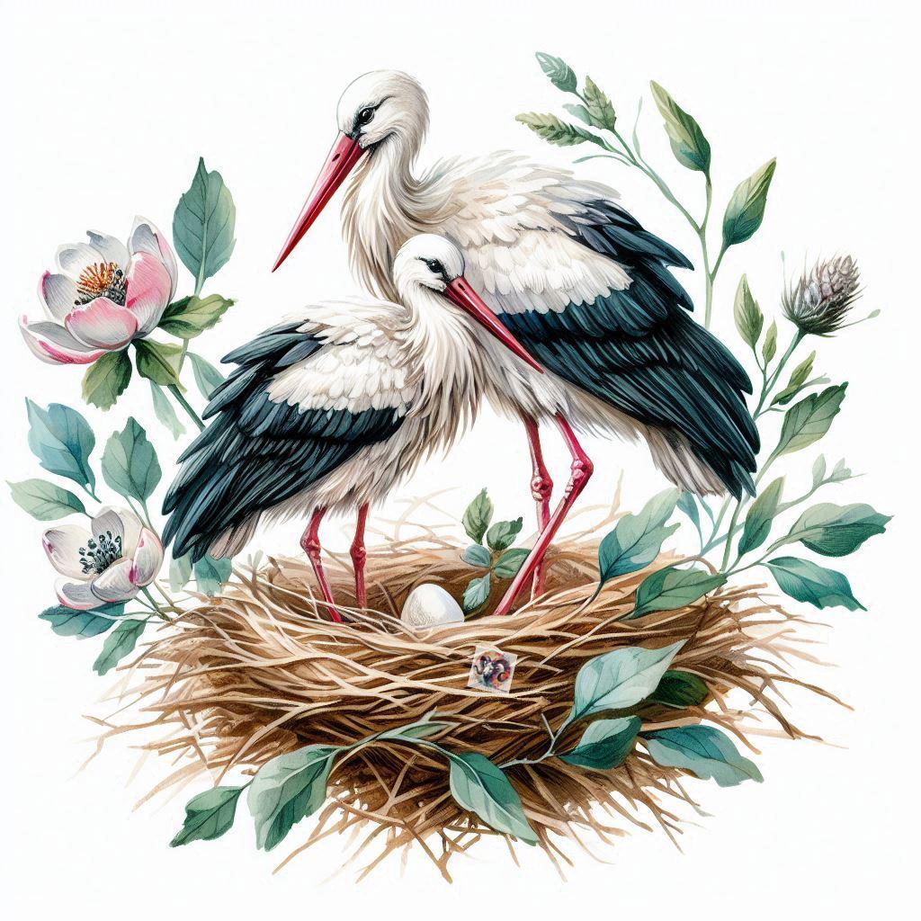 Watercolor Storks in Nest Clip Art (digital Print) - Etsy