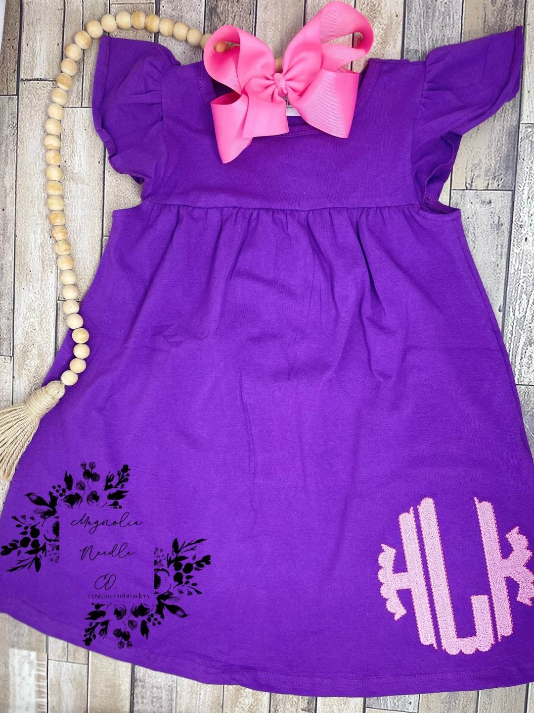 Girls Monogrammed Dress, Custom Monogrammed Flutter Sleeve Dress, Girls ...