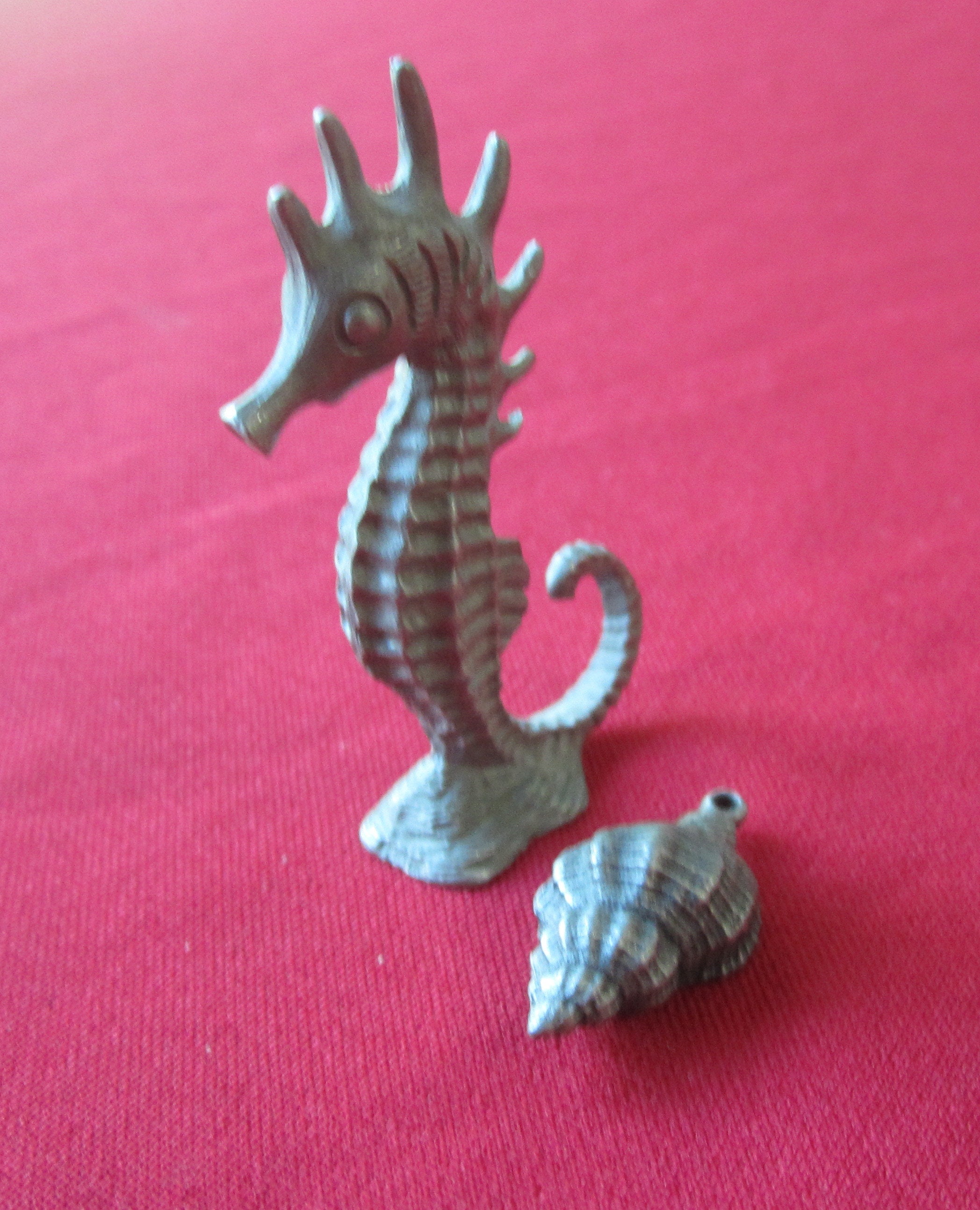 Vintage Pewter, Standing Seahorse Figurine and Seashell Pendant, Fine ...