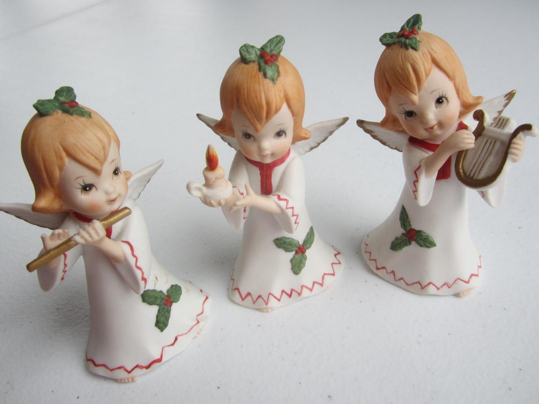 Vintage Lefton Christmas Angels With Candle/flute/angel Harp, 1985 ...