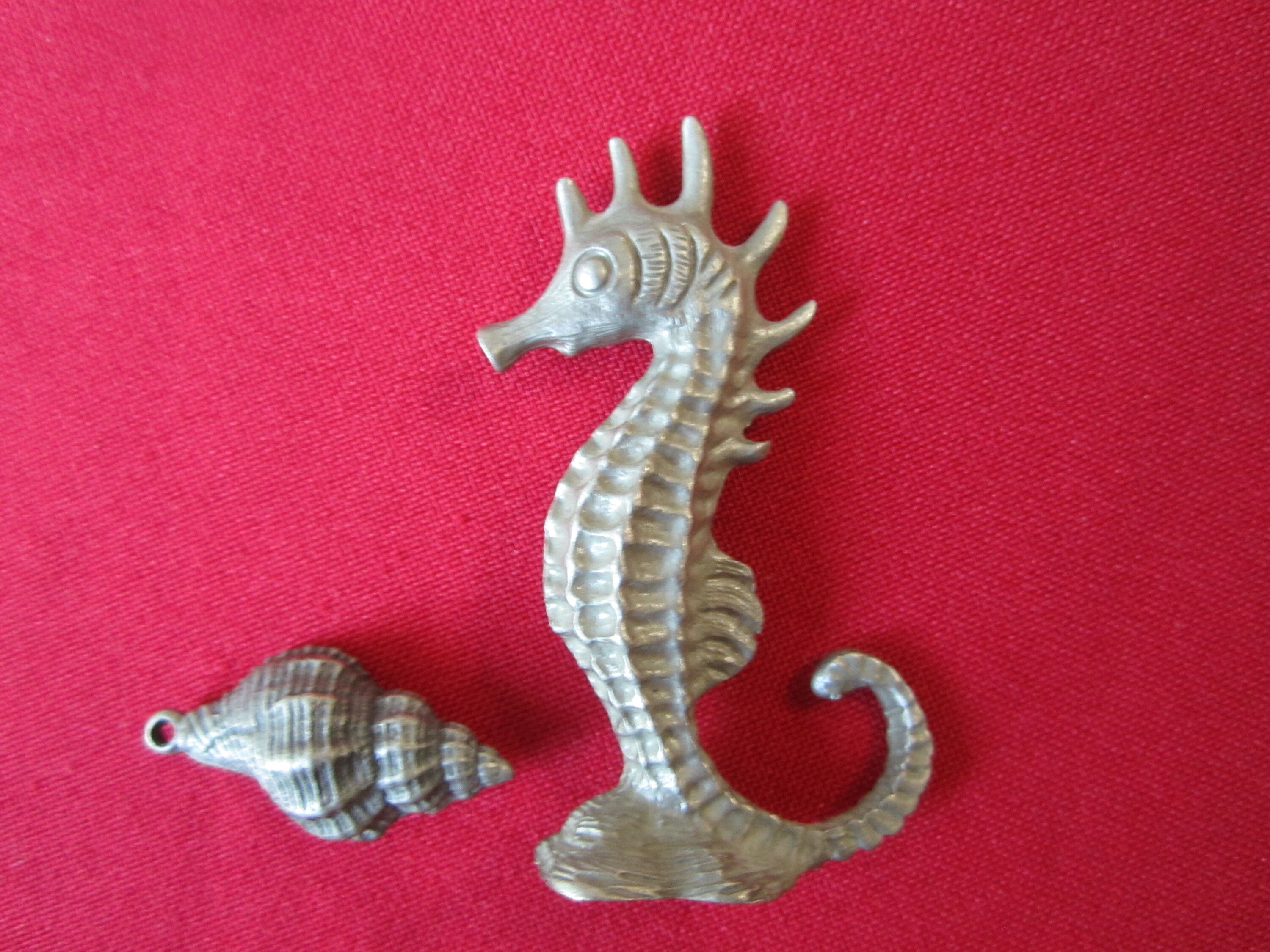 Vintage Pewter, Standing Seahorse Figurine and Seashell Pendant, Fine ...