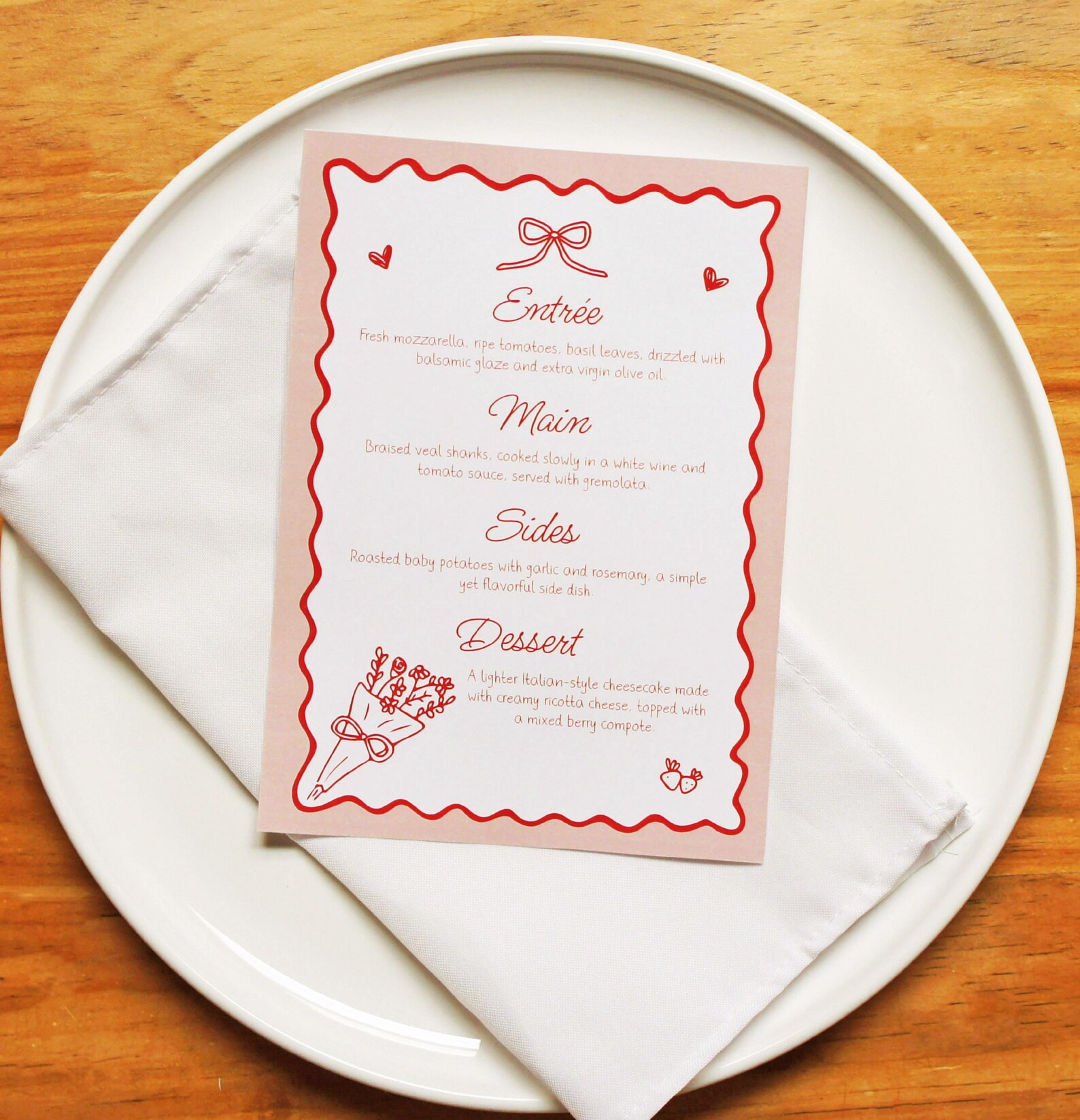 Hand Drawn Illustrated Romantic Dinner Menu, Valentines Day, Wedding ...