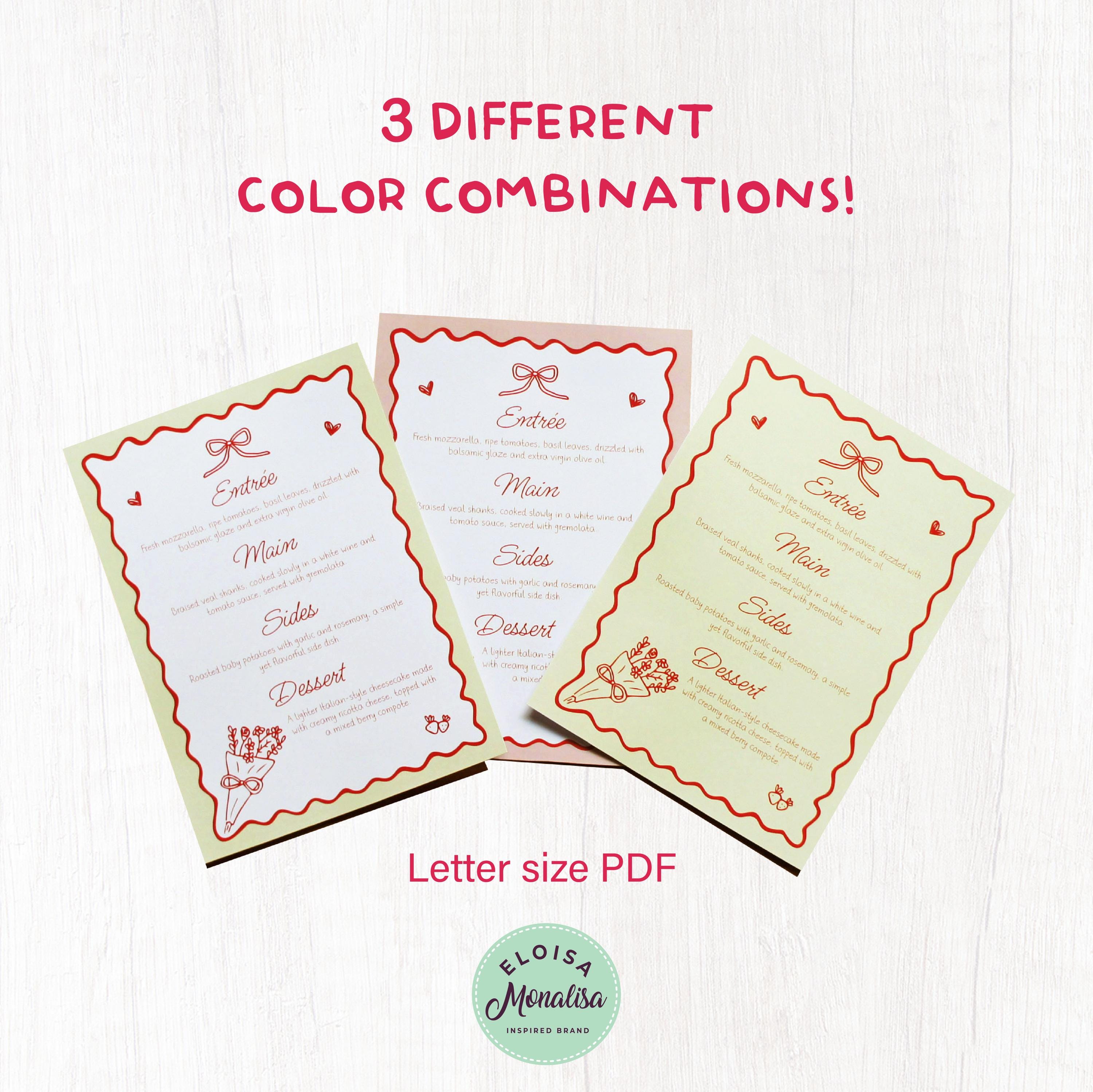 Hand Drawn Illustrated Romantic Dinner Menu, Valentines Day, Wedding ...