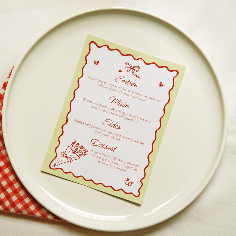Hand Drawn Illustrated Romantic Dinner Menu, Valentines Day, Wedding ...