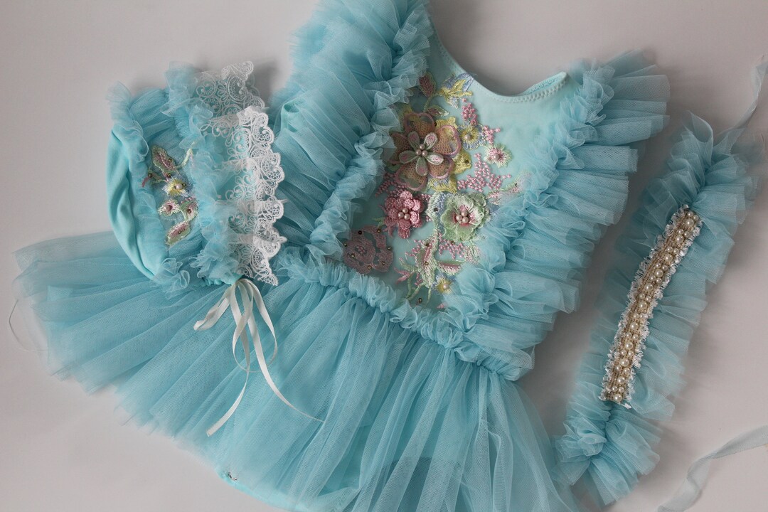 Baby Girl Photo Prop Outfit in Aqua Color, First Birthday, Smash Cake ...