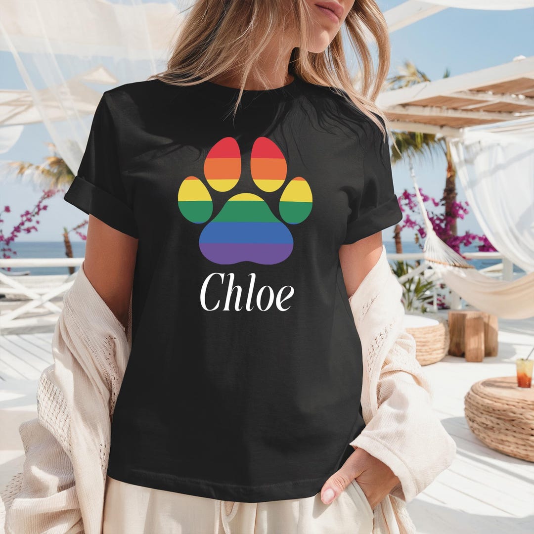 Custom Rainbow Dog Paw Print Pride Shirt Personalized Pet Names T-shirt ...