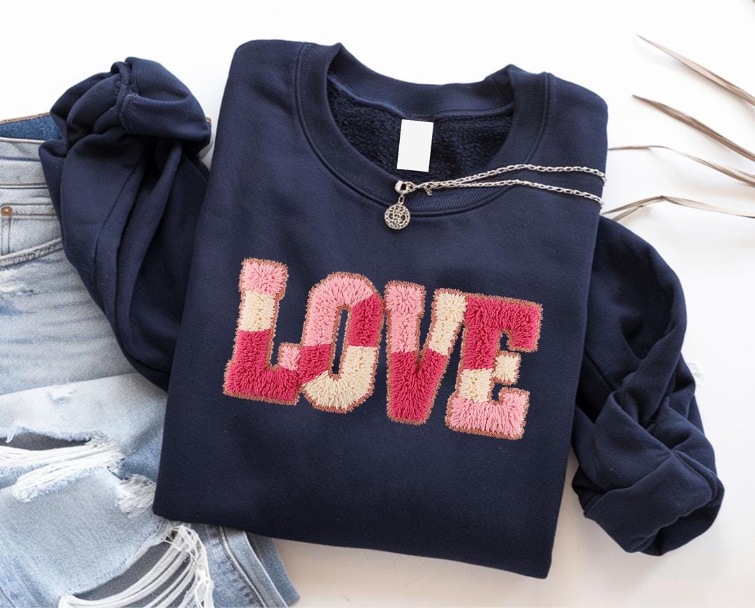 Love Sweatshirt Faux Yarn Style Letter Knitted Look Cozy Valentine ...