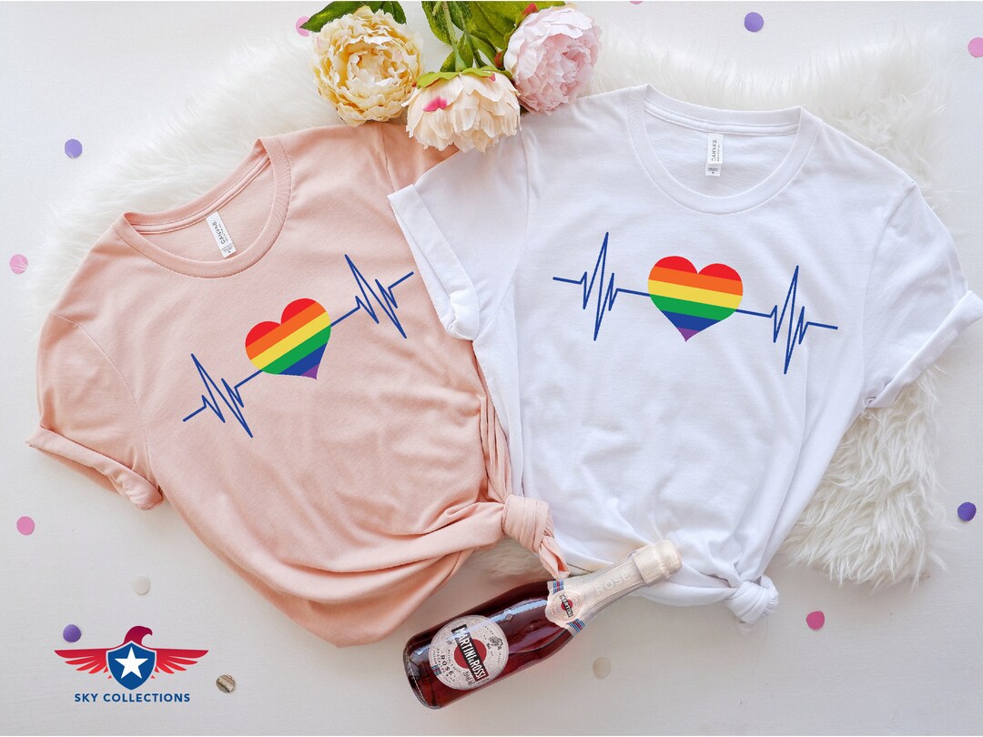 Rainbow Heart Beat Shirt, Inclusive Pulse Heartbeat Tee Shirt, Gay ...