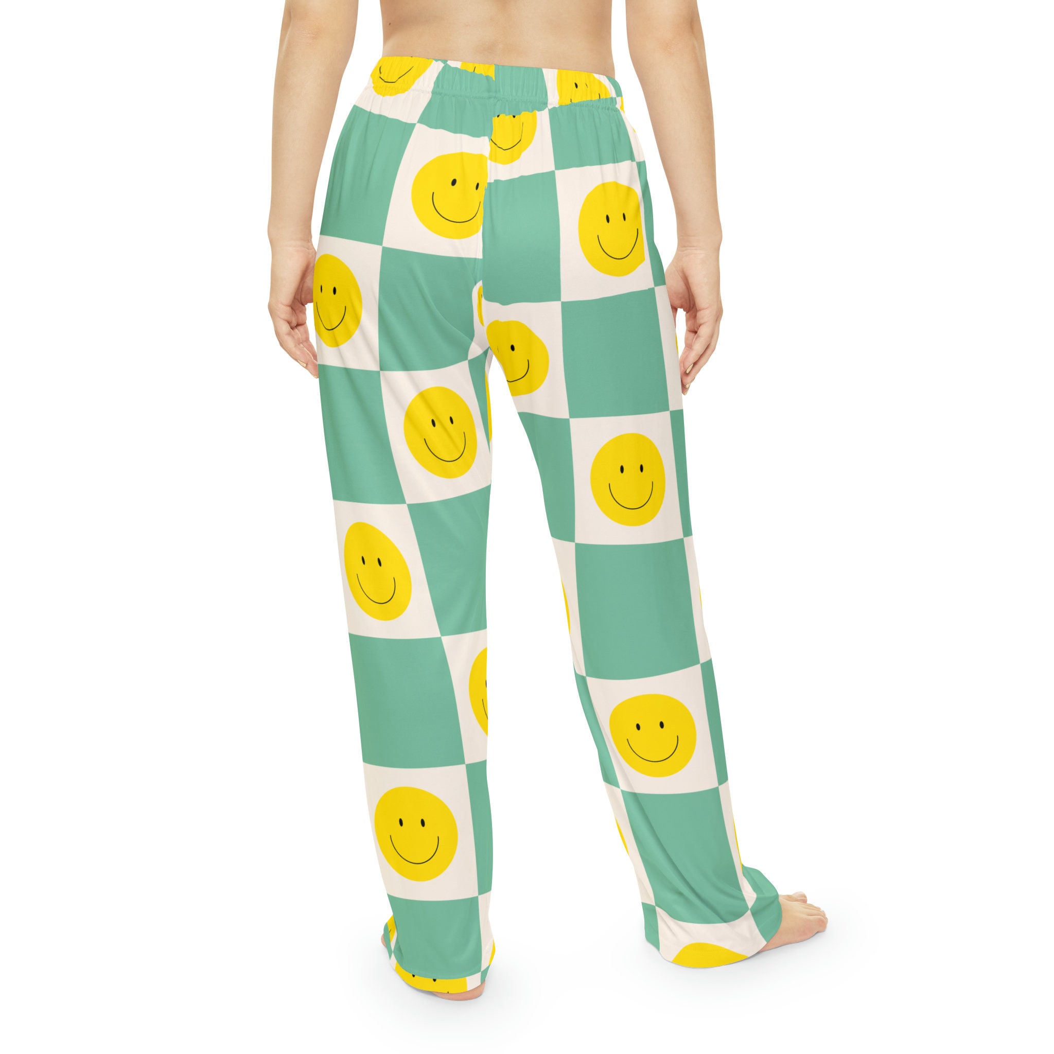 Checkered Smiley Face Retro Pajama Pants, Cool Girl Jammies, Retro ...