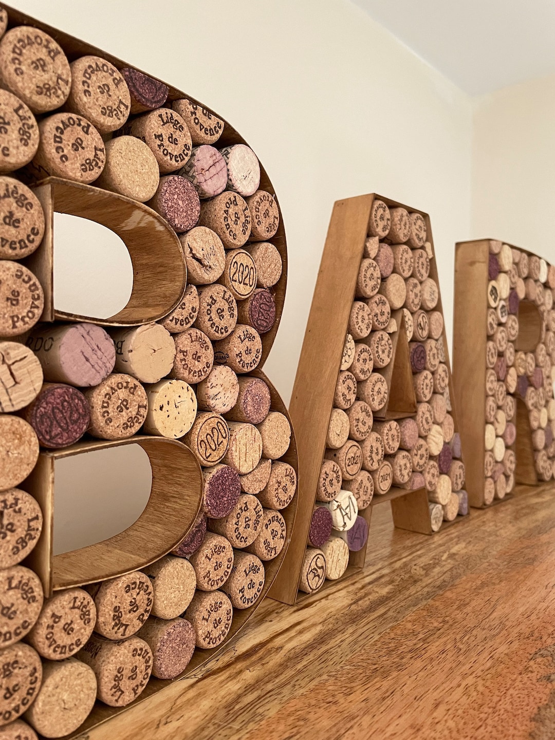 Cork Freestanding Sign, Initial Letters or Heart. Oak Stained, Wood ...