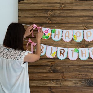 Flamingo Happy Birthday Banner Tropical Party Decorations - Etsy
