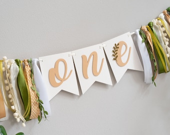 One Year Banner Baby Girl First Birthday Rustic High Chair | Etsy