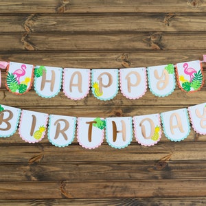 Flamingo Happy Birthday Banner Tropical Party Decorations - Etsy