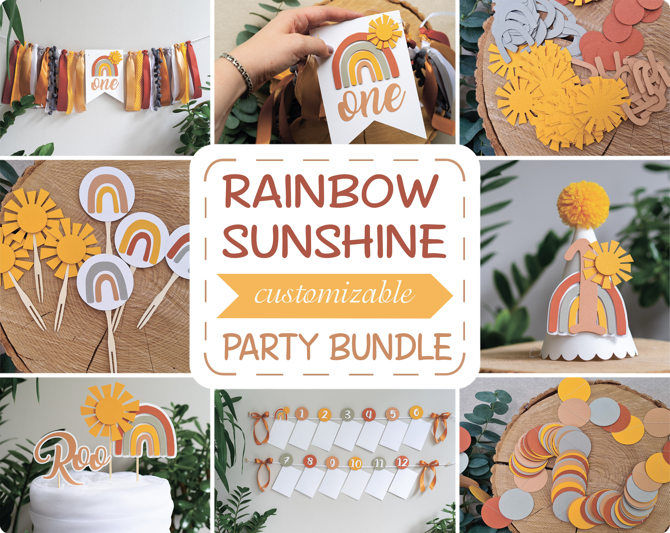 Sunshine and Rainbow First Birthday Party Bundle Boy or Girl Gender ...