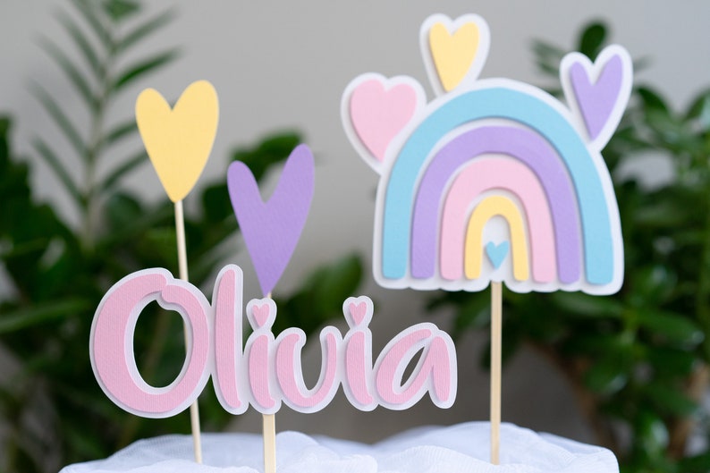 One Cake Topper Baby Girl First Birthday Cake Topper With Rainbow ...
