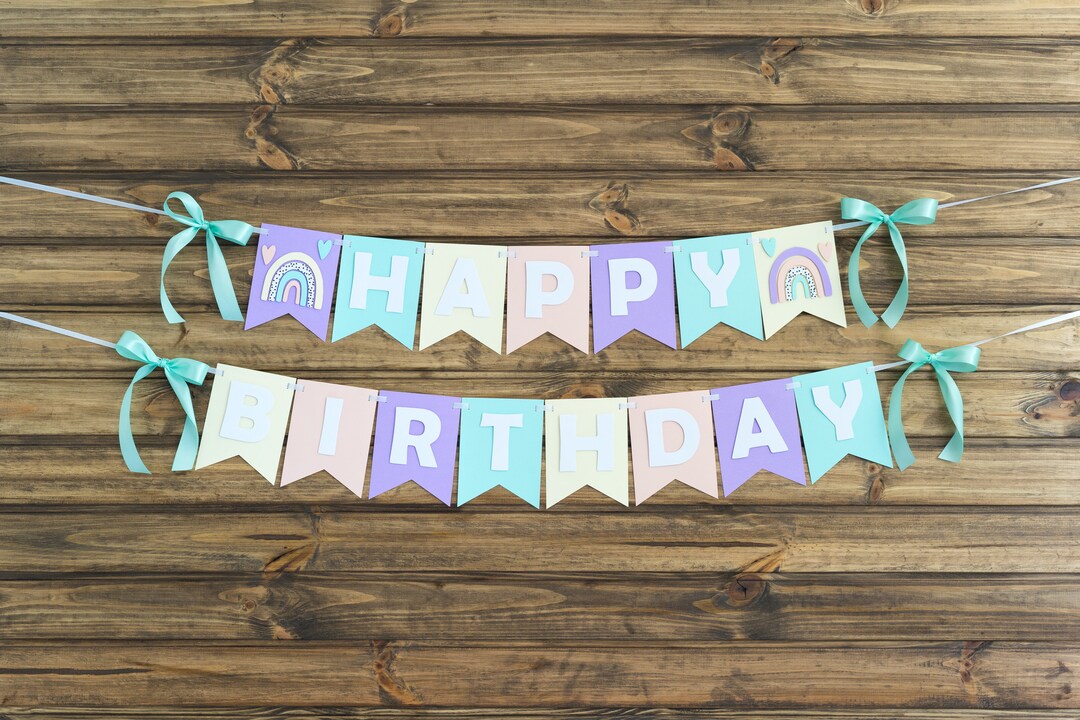 Rainbow Happy Birthday Banner Pastel Colors Girl Party Decorations ...