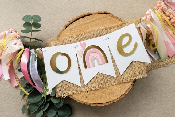 Muted Boho Rainbow Birthday High Chair Banner With ONE Baby - Etsy