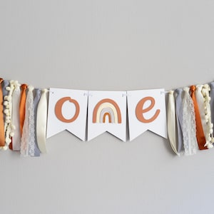 Baby First Boho Birthday Banner Modern Muted Neutral Rainbow One Year ...