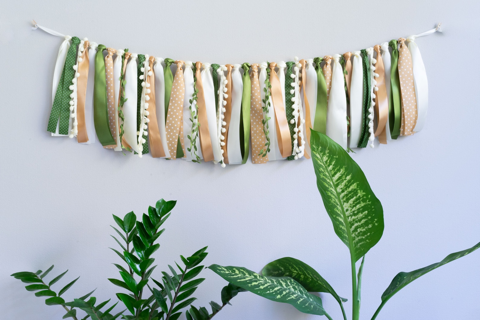 Greenery Ribbon Garland Fabric Tassel Bunting for Rustic | Etsy