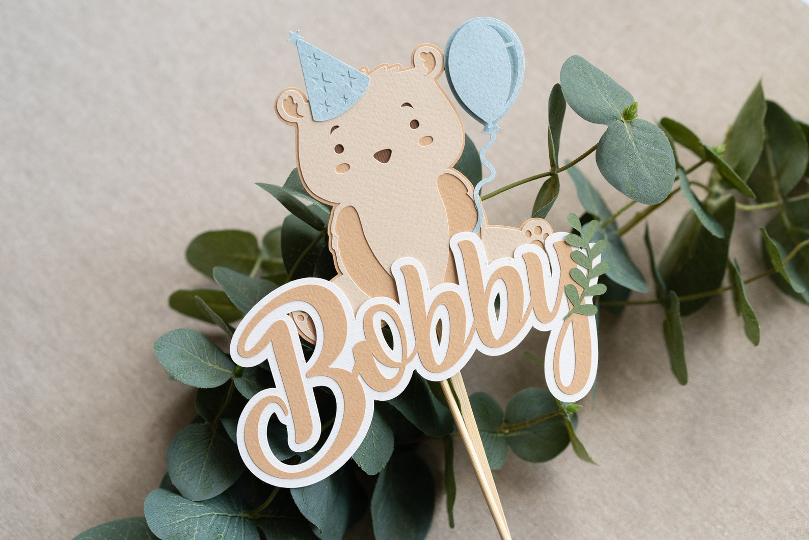 Teddy Bear Birthday Cake Topper Personalized Baby Boy First - Etsy