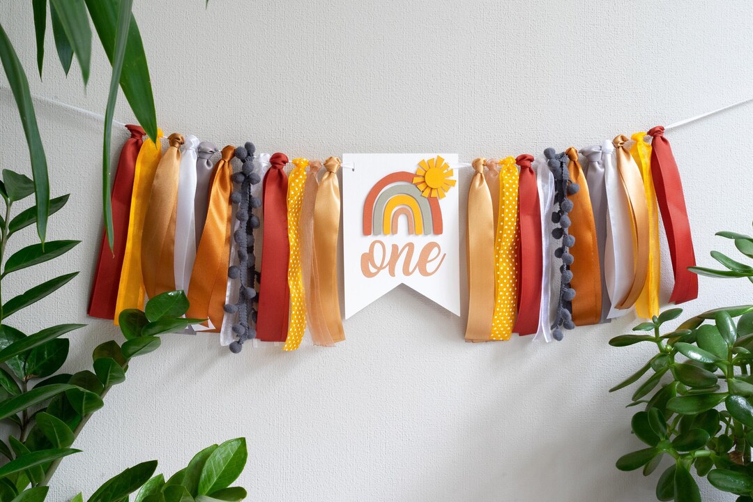 Sunshine and Rainbow First Birthday Banner ONE High Chair Bunting Baby ...