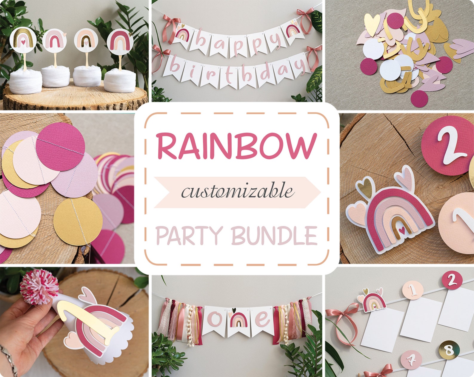 Girl First Birthday Package Boho Rainbow Party Bundle Blush - Etsy