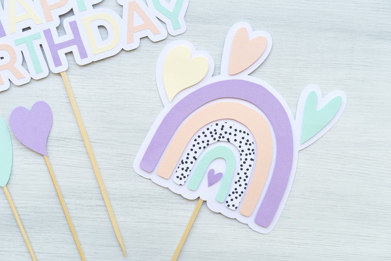 Cake Topper Pastel Rainbow Party Birthday Decorations Girl - Etsy